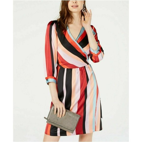 Bar III | Dresses | Bar Iii Striped Wrap Dress Multicolor Small | Poshmark